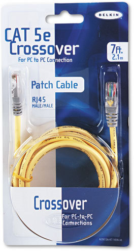 Belkin International, Inc. A3X12607YLWM Belkin® CAT5e, 10/100Base-T Crossover Patch Cable, RJ45 ...